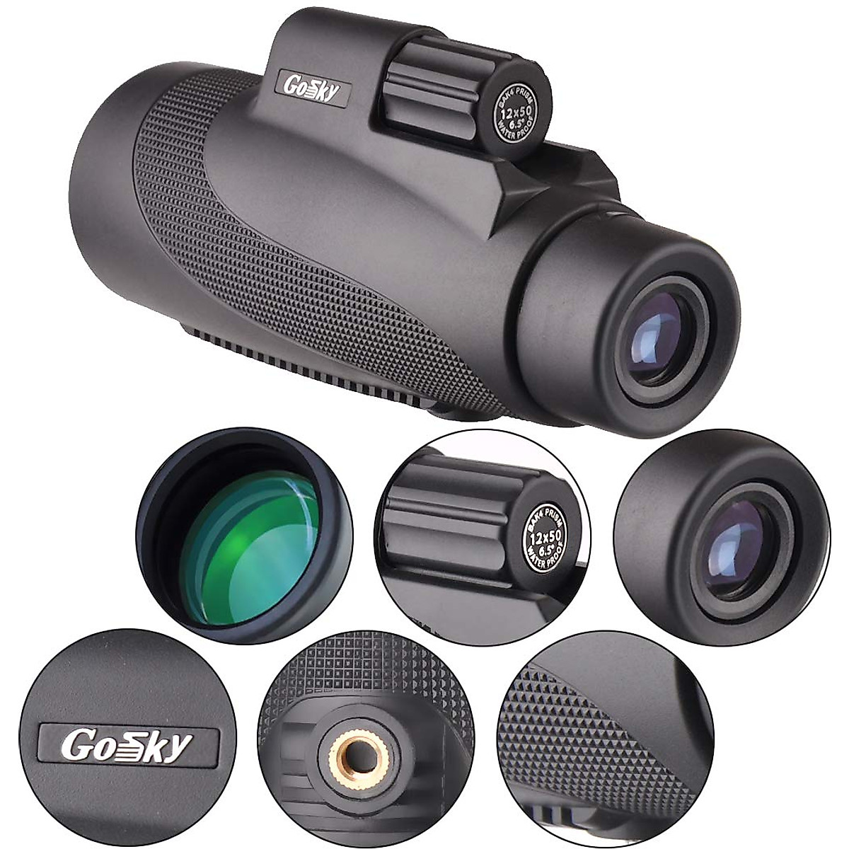 Gosky 12X50 High Power Prism Monocular Smartphone Holder and Handheld Tripod Kit- Waterproof/Fog-Proof/Shockproof Grip Scope -for Hiking,Hunting,Climbing,Birdwatching Watching Wildlife and Scenery