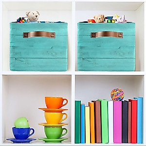 Blue Wood Textured Storage Basket Bins Foldable Laundry Hamper Toy Storage Bins Box Organizer for Home Boys Girls Office Closet Shelf Nursery Baskets,1 pcs