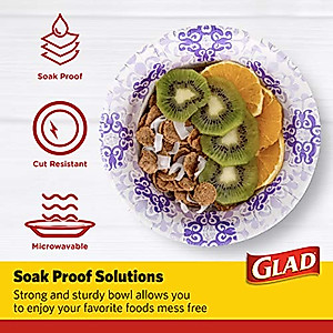 Glad Paper Bowls With Purple Victorian Design, 20Count | Disposable Paper Bowls for Parties & Picnics In Victorian Print | Microwave Safe Disposable Purple & White Bowls