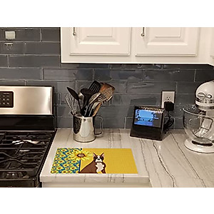 Caroline's Treasures WDK5344LCB Summer Sunflowers Red Fawn Boxer Glass Cutting Board Large Decorative Tempered Glass Kitchen Cutting and Serving Board Large Size Chopping Board