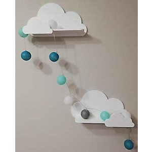 Happy Woody Set of 2 Cloud Wall Shelves for Nursery/Wooden Floating Shelf/Baby Room Decor/Nursery Room Decoration/Kids Room Wall Decor/Gift Set (White)