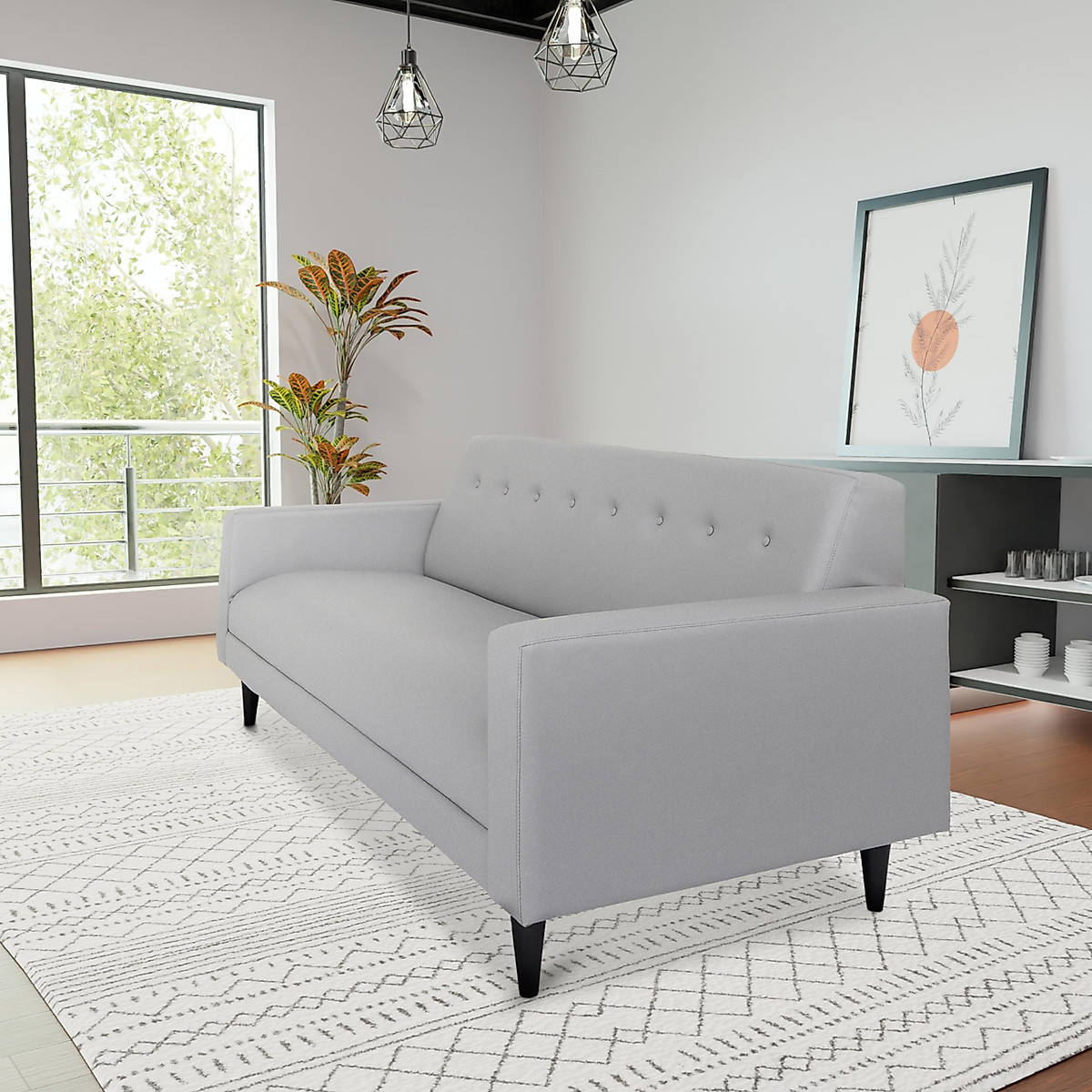 Coast to Coast Sofas Bronx Grey Faux Leather Sofa, Modern 3-Seater Sofas Couches for Living Room, Bedroom, Office, and Apartment with Solid Wood Frame