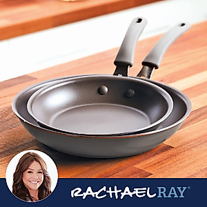Rachael Ray Cook + Create Nonstick Frying Pans/Skillet Set, 9.5 Inch and 11.75 Inch, Gray