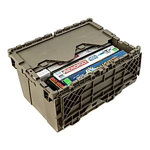 TEJAL 12 Gallon Commercial Flip Top Tote Storage Container (PACK OF 6) Industrial Plastic Storage Tote with Hinged Attached Lid (22.05 in. L x 15.40 in. W x 12.88 in. H) - Grey