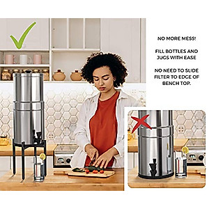 AUBURY Adjustable Water Filter Stand - 10" High Berkey Filter Compatible, Easy Fill Water Bottles, Pitchers, Glasses, Width and Feet Adjust to Fit Countertop Gravity Water Dispensers Medium