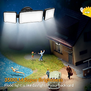 LEPOWER 3500LM LED Flood Light, 35W Outdoor Flood Light Fixture, Exterior Lights with 3 Adjustable Heads, 5500K, IP65 Waterproof for Garage, Yard, Porch