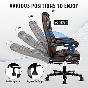 Comermax Big and Tall Home Office Desk Chairs for 400lb Heavy People, Ergonomic Reclining Office Chair with Footrest and Wide Seat, Plus Size Managerial Executive Chairs (Coffee Brown)