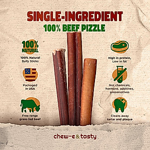 chew-e&tasty 12 Inch Bully Sticks for Large Dogs (5pk) - Natural & Odor Free Bully Sticks - Made of Fully Digestible High Protein & Low Fats Jumbo Bully Sticks for Large Dogs