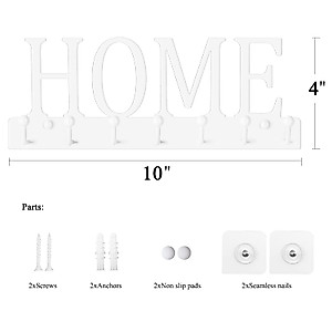 HLWDFLZ Key Holder for Wall - Wall Mounted Key Hangers with 7 Key Hooks, Wall Decorative Organizer Rack for Entryway Mudroom Front Door Kitchen Hallway Office 10 X 4 inches (White Home)