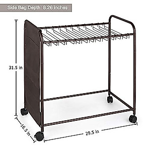 Pants Trolley for Closet Pants Hangers Rolling Storage for Trouser Jean Pant Trolley Closet Organizer with 20 Hangers and Side Bag for Dress Jeans Skirts Metal