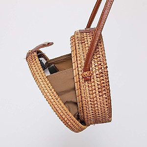 Rattan Bags for Women - Handmade Wicker Woven Purse Handbag Circle Boho Bag Bali - Crossbody Heart