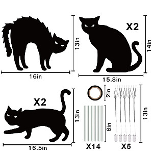 Ivenf Outdoor Halloween Decorations, 5ct Black Cat Yard Decor with LED Lights in Eyes, Scary Cat Silhouette Signs with Stakes, Waterproof Corrugated Plastic, Lawn Decorations for Home School Party