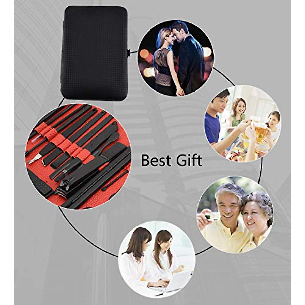 Manicure Set-Stainless Steel Nail Care Set-Professional Ingrown Toenail Clipper Grooming Tool-Pedicure Kit & Toe Nail Cutter-Thick Nail Scissors Toiletries with Cuticle Trimmer (Black&Red 18 In 1)