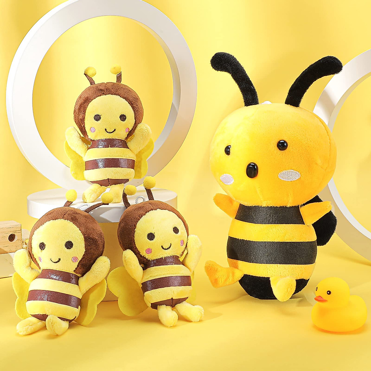 Jerify 6 Pieces Bee Plush Toy Bee Stuffed Animal, Yellow Bees Plushie Cuddly Large Soft Bee Pillow for Christmas Thanksgiving Birthday Bee Themed Party Gift, 8 Inches and 4.7 Inches