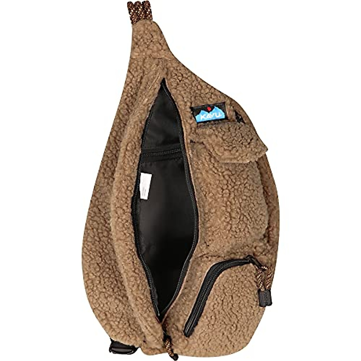 KAVU Mini Rope Fleece Bag Sling Crossbody Sherpa Backpack Travel Purse-Khaki
