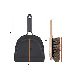 Superio Handheld Comfort Grip Dustpan and Brush Set - Hand Broom with Swiss Natural Horsehair Bristles.