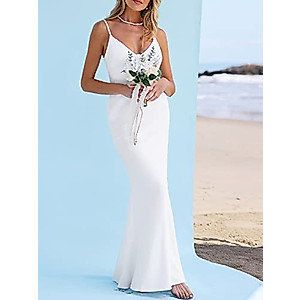 CUPSHE X Madison Women's Romance V-Neck Maxi Dress Honeymoon V-Neck Dress Sleeveless Wedding Dresses Casual Summer,M White
