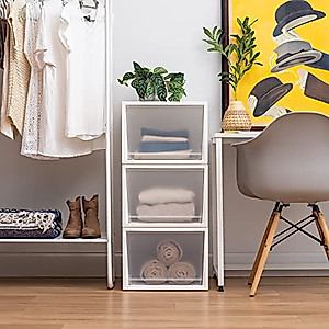 IRIS USA 42 Qt. Stackable Plastic Drawers for Clothes, Large, 4 Pack, Storage Dresser for Closet, Home, Office, Bedroom and Nursery, White