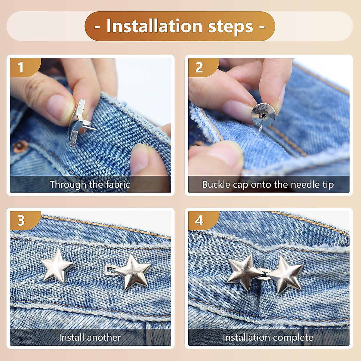 10 Set Pant Waist Tightener Star Buttons Pins for Loose Jeans Reusable Waist Cincher Clip Metal Star Brooch for Clothing Dresses Skirts No Sewing Decoration Accessories