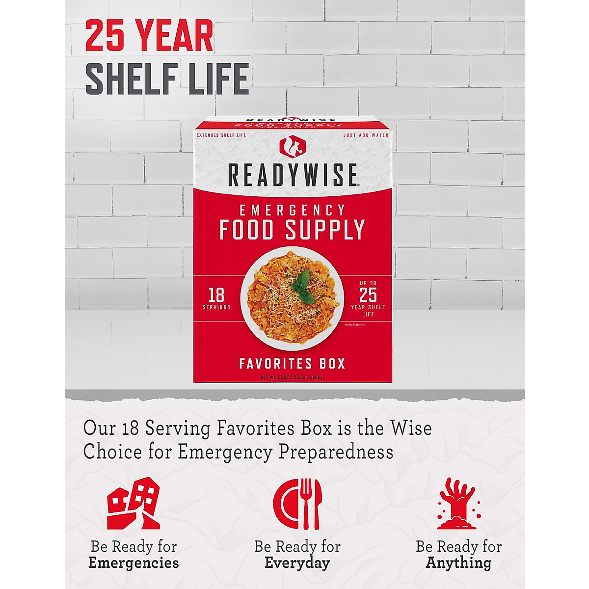 READYWISE - Favorite’s Box, 18 Servings, MRE, Emergency Food Supply, Premade, Freeze Dried Food, Survival Meal, Hiking, Adventure & Camping Essentials, Just Add Water, 25-Year Shelf Life