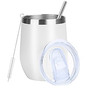 MEZMUT 12 Oz Insulated Wine Tumbler with Lid Double Wall Vacuum Stainless Steel Wine Glass Coffee Mug Insulated Tumbler Cup for Champaign, Cocktail, Beer (White, 1 Pack)