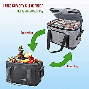 Hap Tim Soft Cooler Bag 40-Can Large Reusable Grocery Bags Soft Sided Collapsible Travel Cooler for Outdoor Travel Hiking Beach Picnic BBQ Party(US13634-Grey)