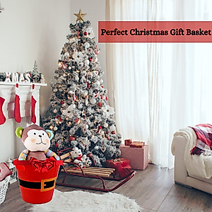 LLE Plastic Buckets with Handles, Red Santa Belt Round Basket, Multi-Purpose Container Decorative Home Kitchen Candy Bars Vase Toy Baskets for Christmas Winter Holiday Party Supplies Set of 4