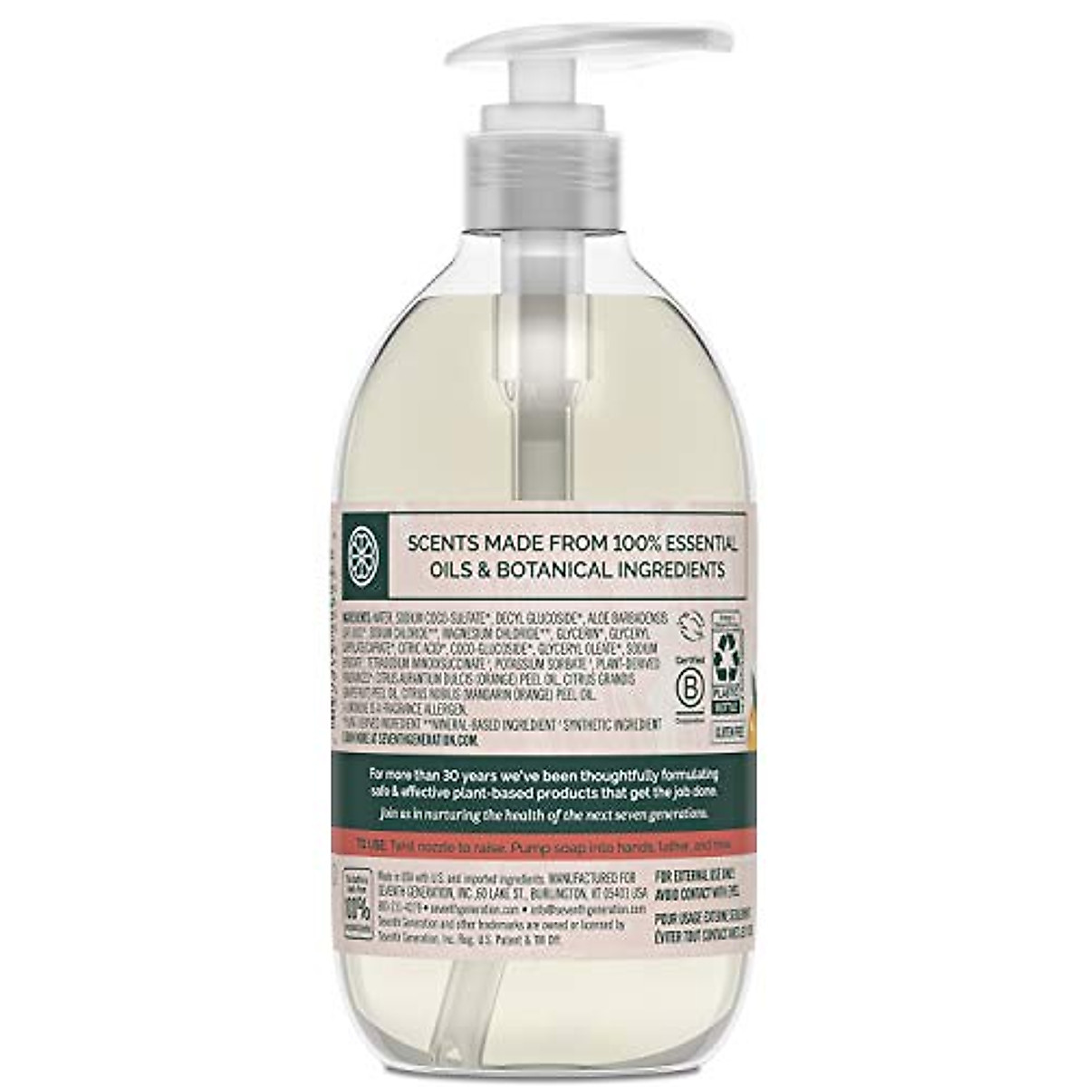 Seventh Generation Hand Soap, Mandarin Orange & Grapefruit , 12 Fl Oz (Pack of 8) - (Packaging May Vary)