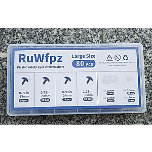 Large Safety Eyes for Amigurumi Crochet 18-30mm - RuWfpz 4 Sizes Stuffed Animal Eyes with Washers, 80Pcs Black Plastic Crochet Safety Eyes for Crafts Doll Bear Plush Animal