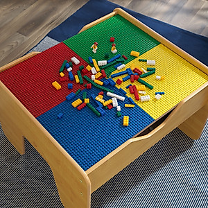 KidKraft 2-in-1 Reversible Top Activity Table with 200 Building Bricks and 30-Piece Wooden Train Set, Natural, Gift for Ages 3+