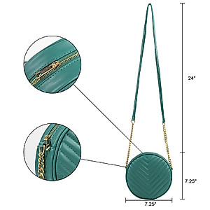 RCFJ b y K L A N D Round Crossbody Bag for Women,PU Leather Shoulder Bag with Metal Chain Strap, Cellphone Purses with Zipper