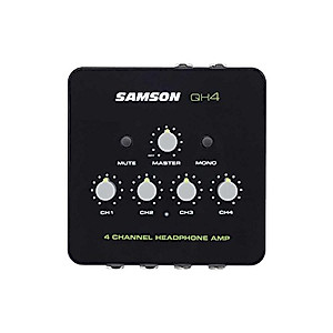 Samson QH4 4-Channel Studio Headphone Amplifier + Stereo Headphones + Stereo Interconnect Cable, 10 feet - Top Value Amplifier Bundle