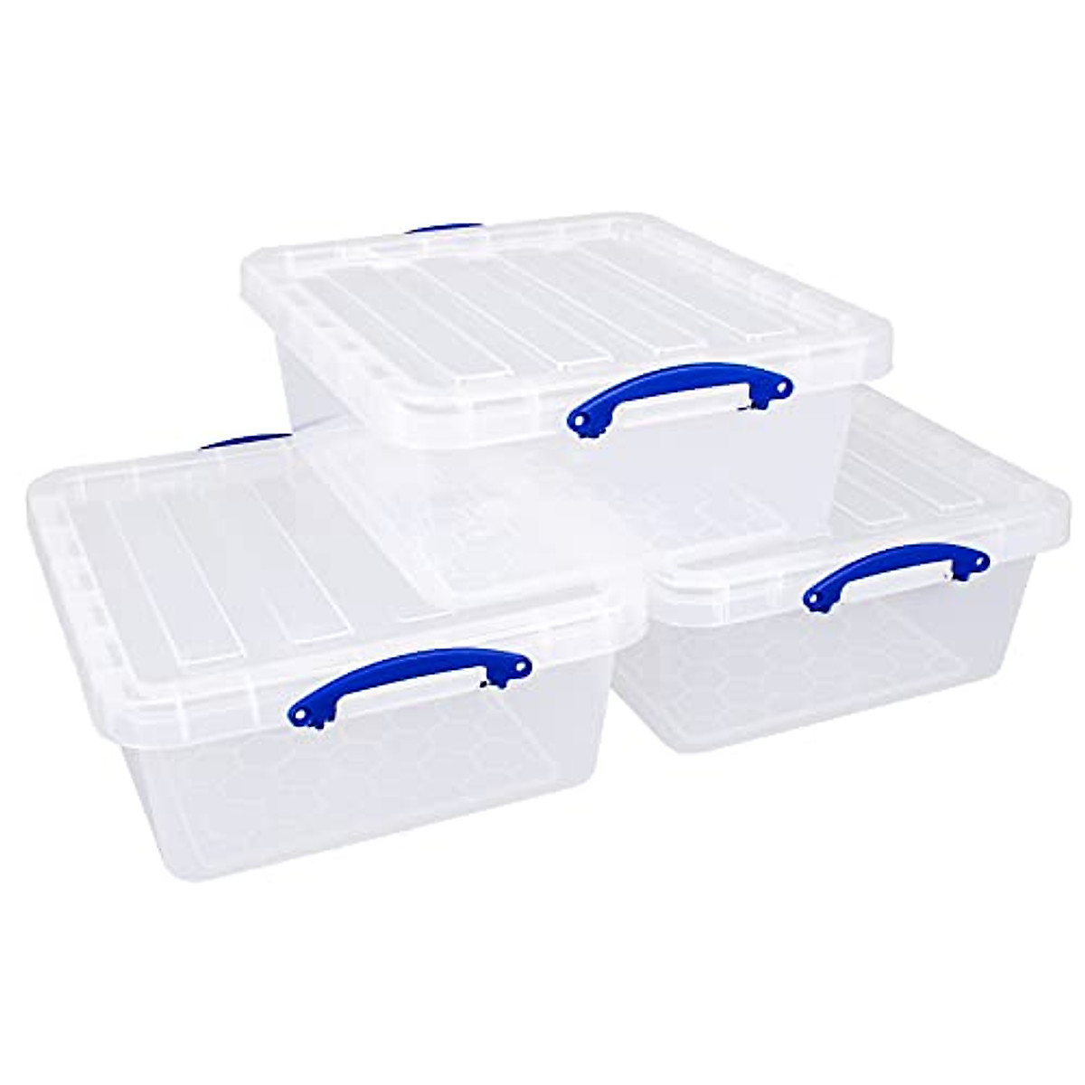Really Useful Box Plastic Storage Box 31.5 Litre Clear Winged Lid (Pack of 3)