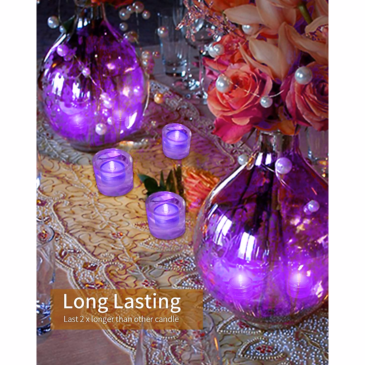 SHYMERY Submersible LED Light,Purple Waterproof Flameless Candle Tea Lights,Underwater Battery Operated Seasonal Festival Celebration Light for Table,Wedding Centerpieces, Party,Pack of 12