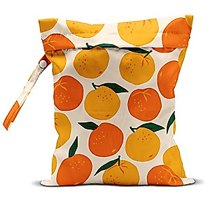 zcyxuuw Wet Bag, Wet Dry Bag, Wet Bag for Swimsuit, Travel, Beach, Pool, Diapers, Dirty Yoga Gym Clothes, Makeup Bag, Waterproof Reusable Fruit Decor Orange Strawberry