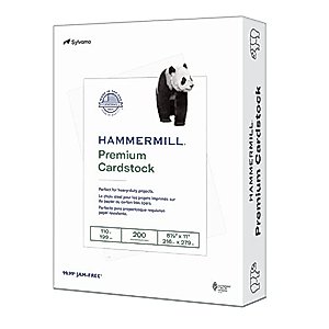 Hammermill White Cardstock, 110 Lb, 8.5 x 11 Colored Cardstock, 1 Pack (200 Sheets) - Thick Card Stock, Made in the USA, 168380R