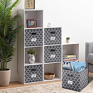 homyfort Foldable Cube Storage Bins 11x11 inches, Fabric Storage Bin Baskets Box Organizer with Labels and Dual Plastic Handles for Shelf Closet, Nursery, Set of 12 (Blue and Grey)