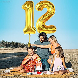 KatchOn, Giant Gold 12 Balloon Number - 40 Inch | 12 Number Balloons, 12th Birthday Decorations Boy | Gold 12 Balloons for Golden Birthday Decorations for Girls 12 | Number 12 Balloons for Birthdays