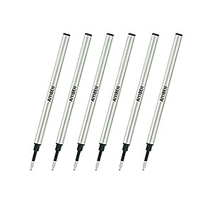 4.37 inch Rollerball Pen Refills, Roller Ball Fine Point 0.5mm, Black Ink Refill Pack of Replaceable Pen Refills Medium Point (6 Pack)