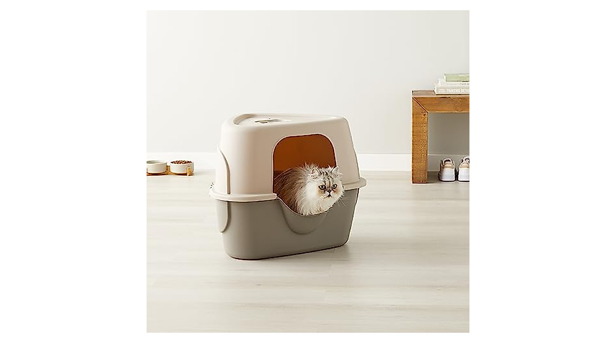 Amazon Basics No-Mess Hooded Corner Cat Litter Box - Space Saving and ...