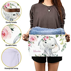 Pink Elephant Floral Personalized Storage Basket ,Custom Storage Bins Cubes Organizer with Handle for Bedroom Wardrobe,Nursery,Basket 1 Pack