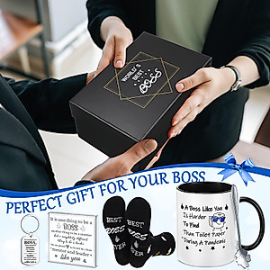 Sieral 5 Pcs Christmas Leader Gifts Set Leader Day Mug Leader Acrylic Sign Socks Keychain with Gift Box for Female Men(Novel Style)