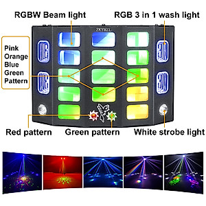 5 in 1 Disco Light DJ Light with Butterfly Beam Wash Pattern Strobe and 3535 LED Effect, Remote and DMX Control for Stage Wedding Bar Karawa Church Disco Show Party Lights...