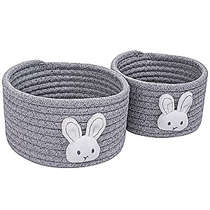 LixinJu Small Basket for Organizing Small Woven Basket Set of 2 Bunny Small Rope Basket Decorative Mini Storage Bins Round Little for Desk Dog Cat Toy Kids Baby Girls Gifts, Gray