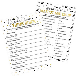 DISTINCTIVS Graduation Party Game Bundle: Mascot Match-Up & Think Quick - Class of 2025, 25 Count Grad Party Supplies