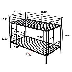 Tensun Twin Over Twin Metal Bunk Bed Frame with Safety Guard Rail and Ladder, Space-Saving, No Box Spring Needed, Noise Free (Black)