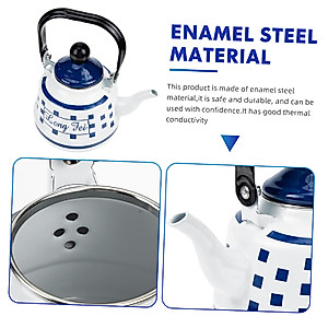 LABRIMP Enamel Steel Handle Pot Retro Espresso Machine Induction Stovetop Teakettle Teapot Whistling Tea Pots Camping Coffee Pot Flute Kettle Applique Household Enamelled Steel