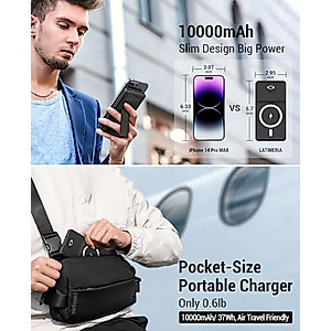 LATIMERIA Magnetic Wireless Power Bank, 10000mAh Portable Charger, 2 in 1 Mag-Safe Battery Pack with Kickstand, Only Compatible with iPhone 15/14/13/12 Series, Apple Watch Ultra/8/7/6/SE/5/4/3/2/1