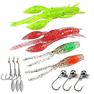 JOHNCOO Soft Lures Fishing Tackle Set Swimbaits Lures Kit Paddle Tails Craw Baits Curved Tail Grubs Weighted Hooks Swivels Fishing Accessories for Bass Pike Trout in Freshwater or Saltwater