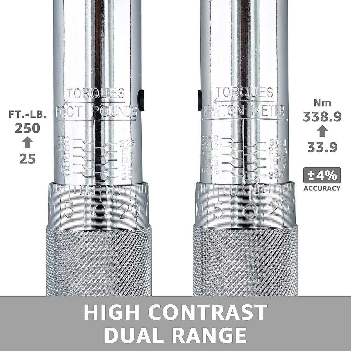 Amazon Basics 1/2-Inch Drive Click Heavy-Duty Torque Wrench - 25-250 foot-lb, 33.9-338.9 Nm